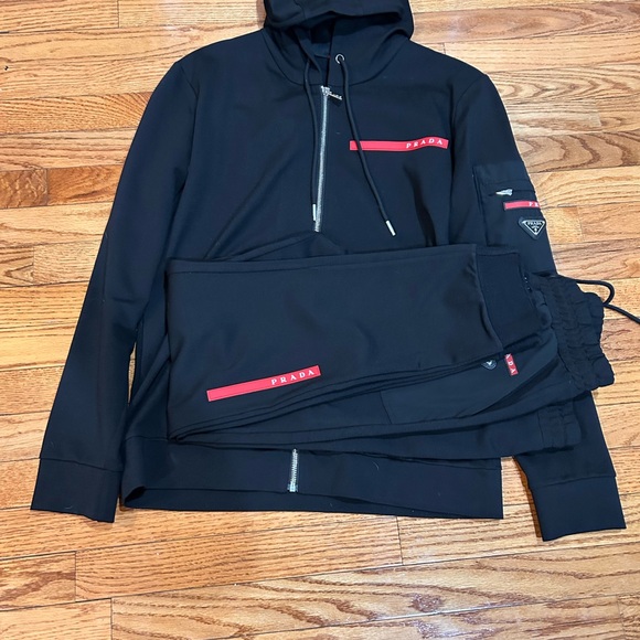 Prada | Sweaters | Prada Black And Red Zip Up Sweater | Poshmark